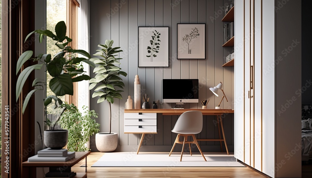Nature-Inspired - Modern Office Space Interior Design. White walls with ...