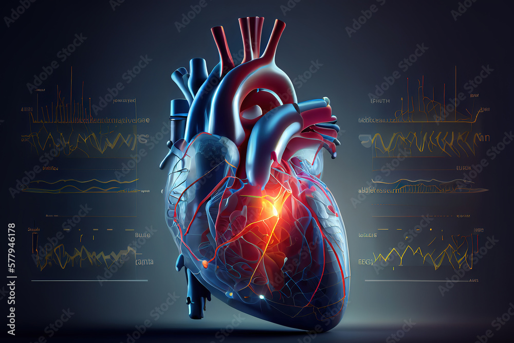 Anatomy of human heart on ecg medical background. Generative Ai Stock ...