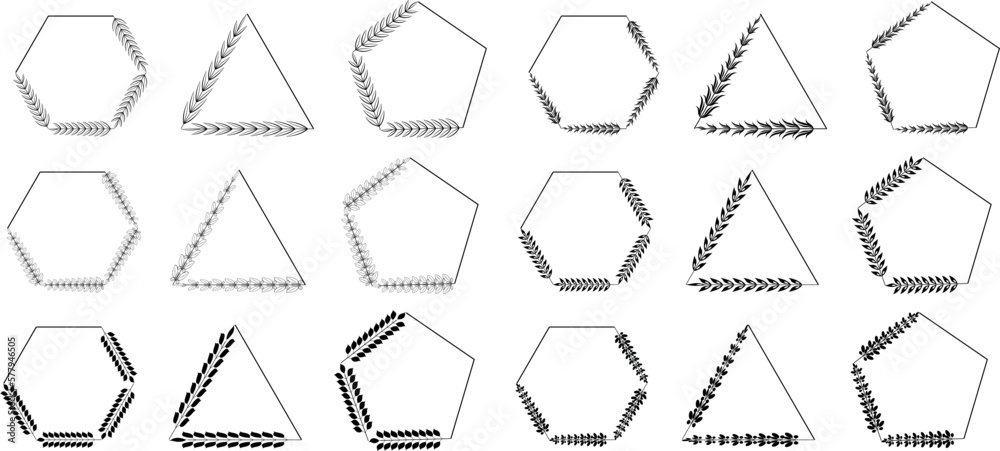 Set of geometric shapes of tree branches. Vector drawing of plants ...