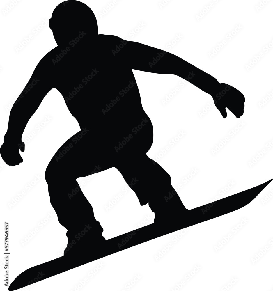black silhouette male snowboarder jump and flight snowboarding ...