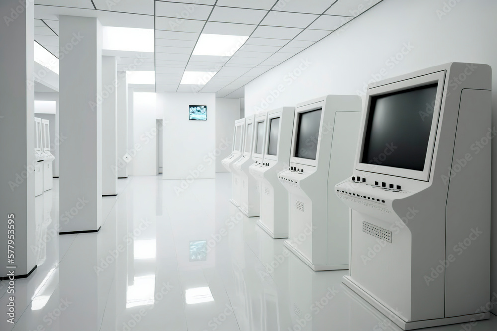 Enter the gaming zone: Futuristic arcade machines in an all-white space ...