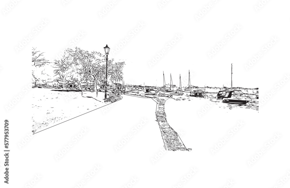 Building view with landmark of Portsmouth is the city in England. Hand ...