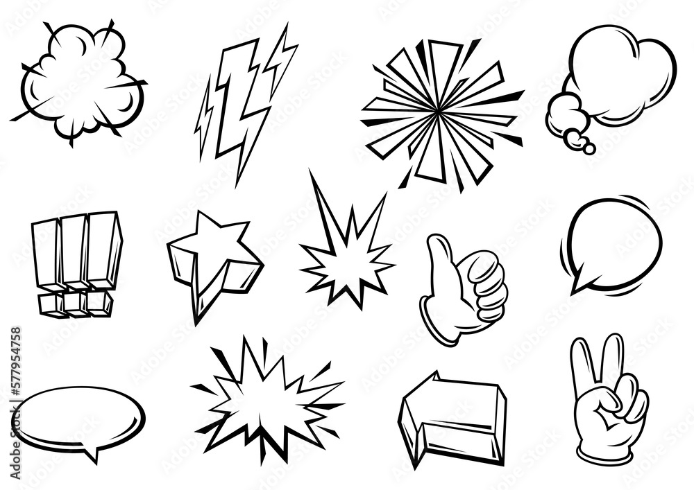 Set of comic speech bubbles signs and symbols. Cartoon pop art creative ...