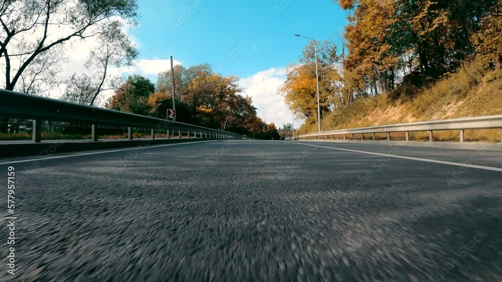 View from the rear bumper of the car to the road. Rear view of the car ...