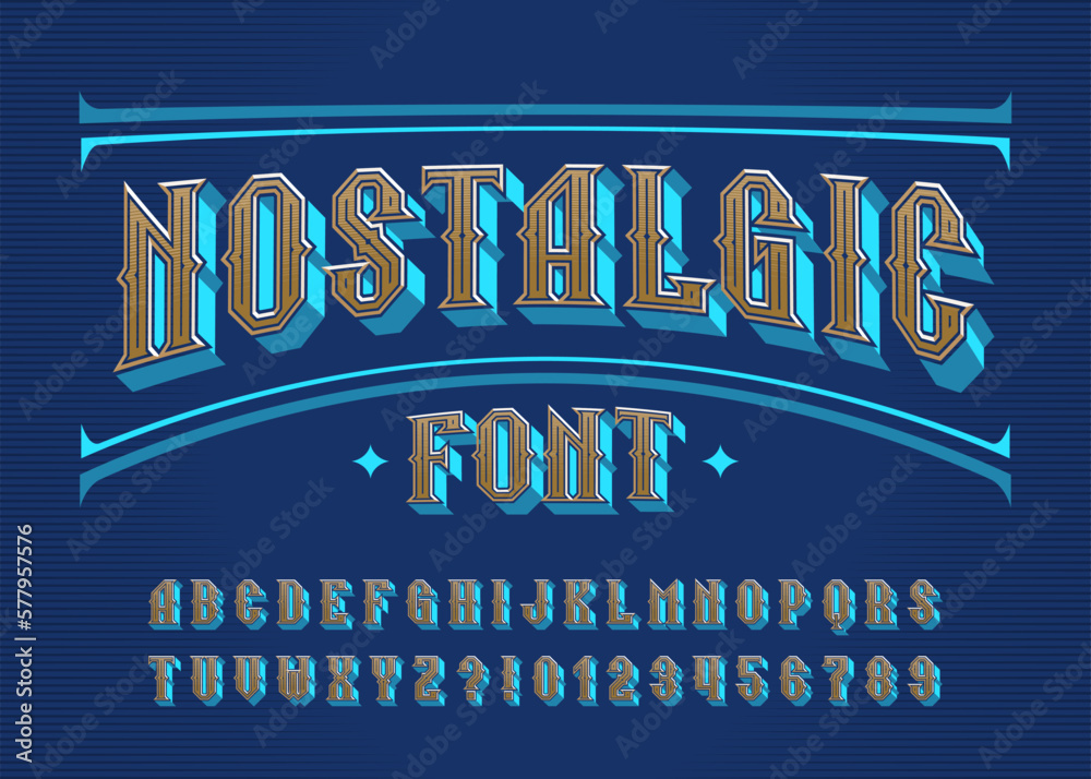 Nostalgic alphabet font. Vintage letters and numbers. Vector typeface ...
