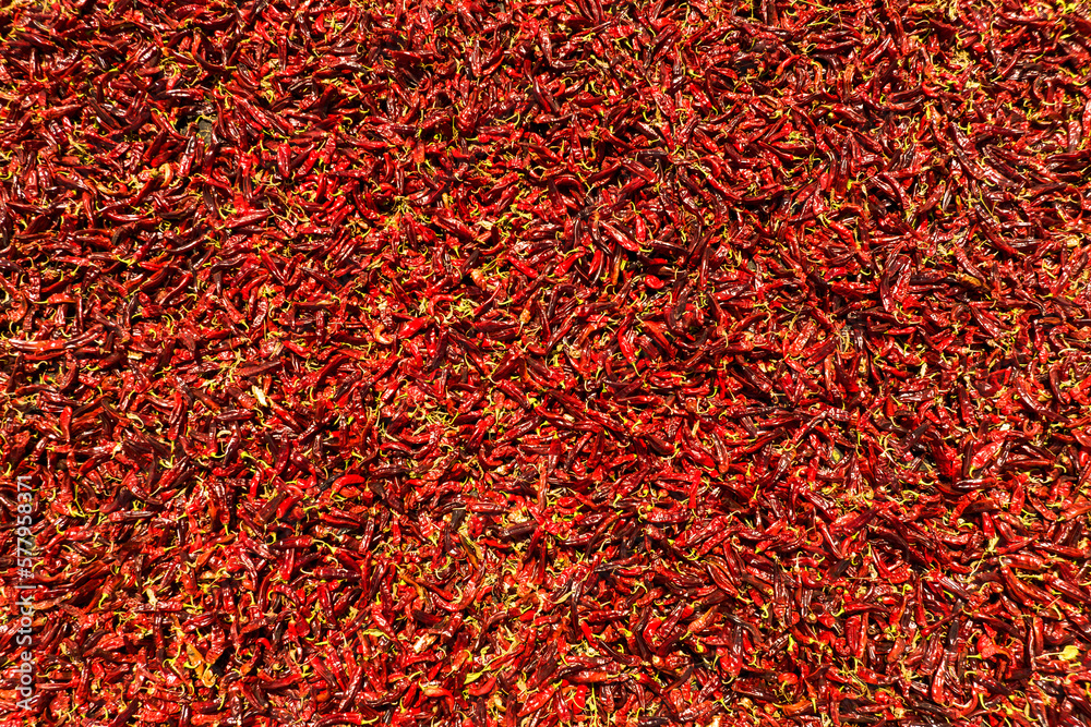 Carpets of Red Hot Chili Peppers drying in the sun, Top down view Stock ...