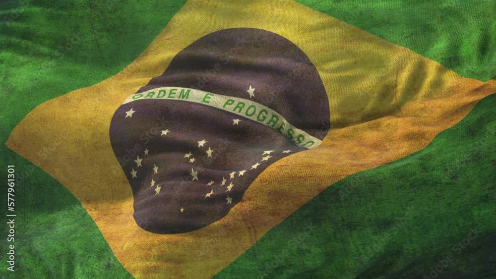 the brazil flag is old moldy color., Brazil flag is waving 3D animation ...