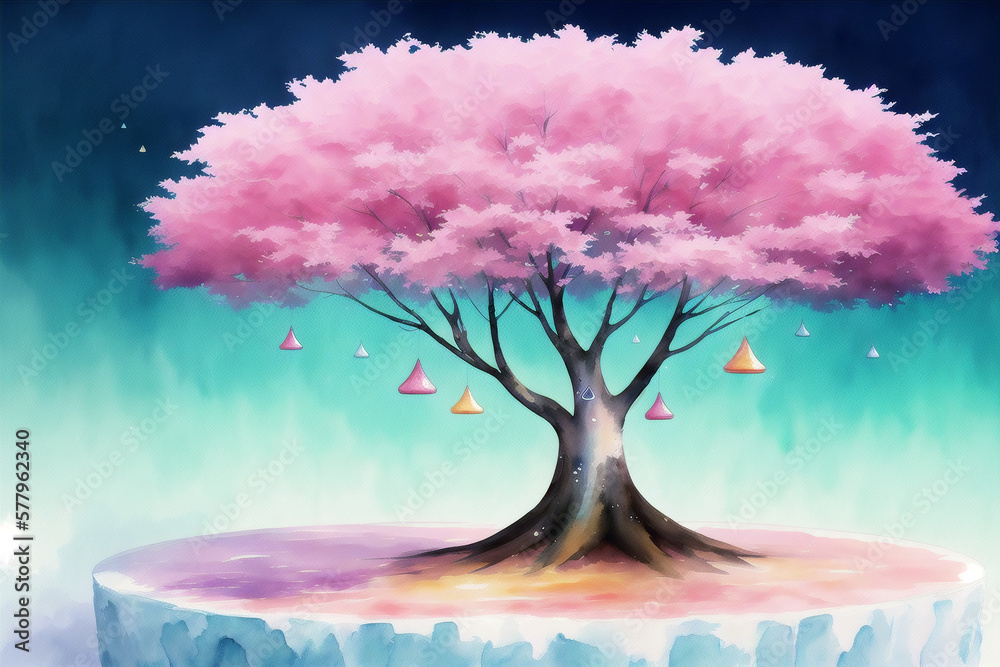watercolor painting magical tree, anime style. Generative AI Stock ...