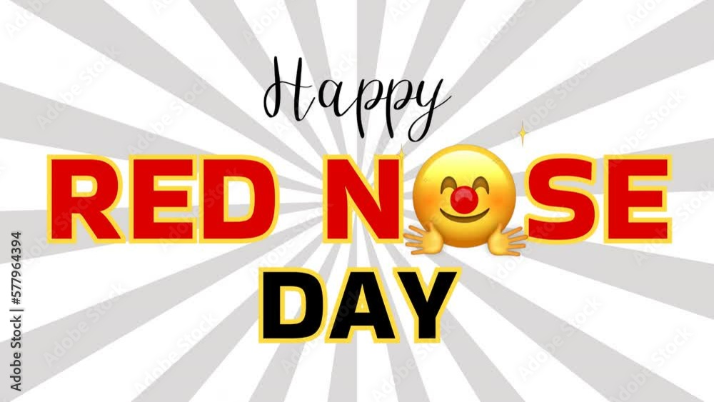 Happy red nose day animation text with emoji face smiling and red nose ...