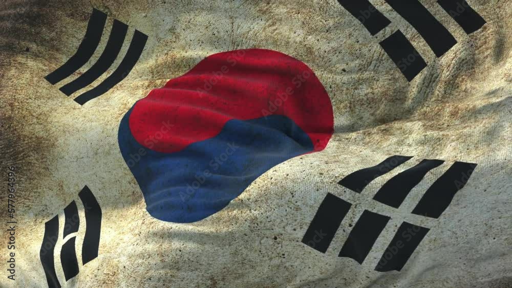 The Korean flag is old and moldy. South Korea flag waving in the wind ...