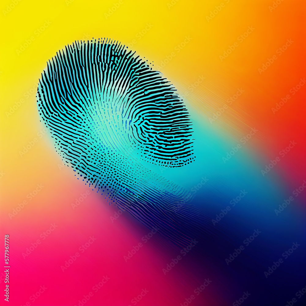 Bright blue fingerprint on a gradient background. Picture in neon ...