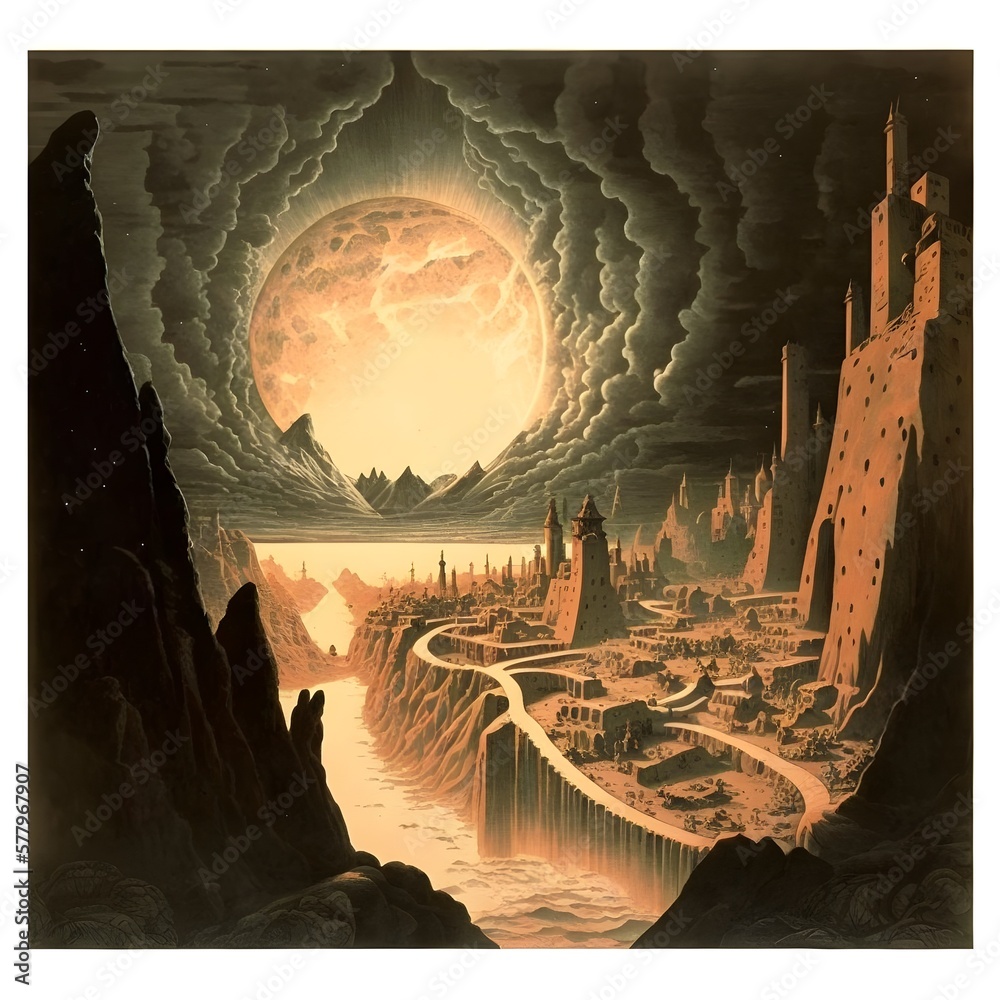 aquatint art of a huge rift in the sky the interdimensional rift is ...