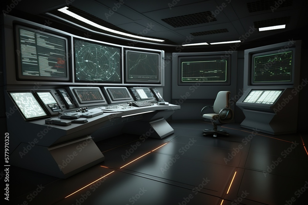 empty modern futuristic command center interior ,Generative AI Stock ...