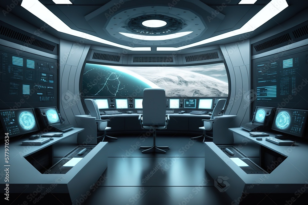 empty modern futuristic command center interior ,Generative AI Stock ...