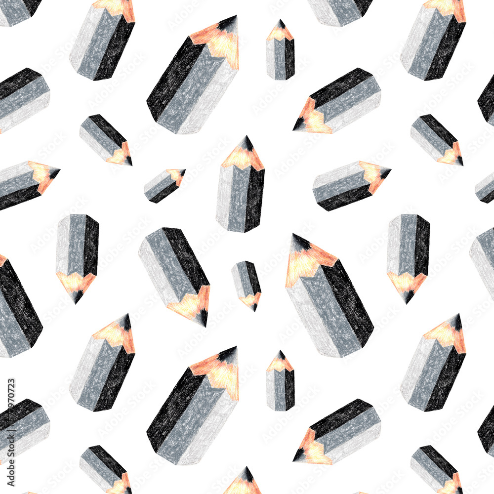 realistic black pencil seamless pattern hand drawn with oil crayons ...