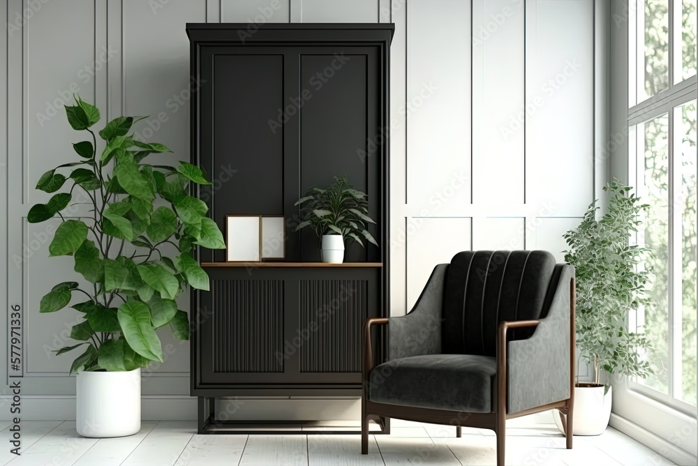 Image of a faux cabinet in a contemporary living room, complete with a ...