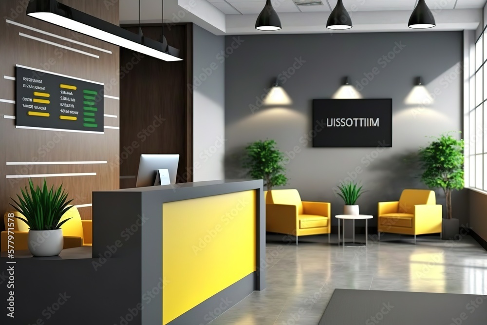 Office lobby interior with reception desk and info ,Generative AI Stock ...