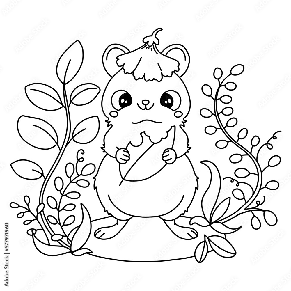 Cute australian quokka eating leaf in flower hat. Coloring page for ...