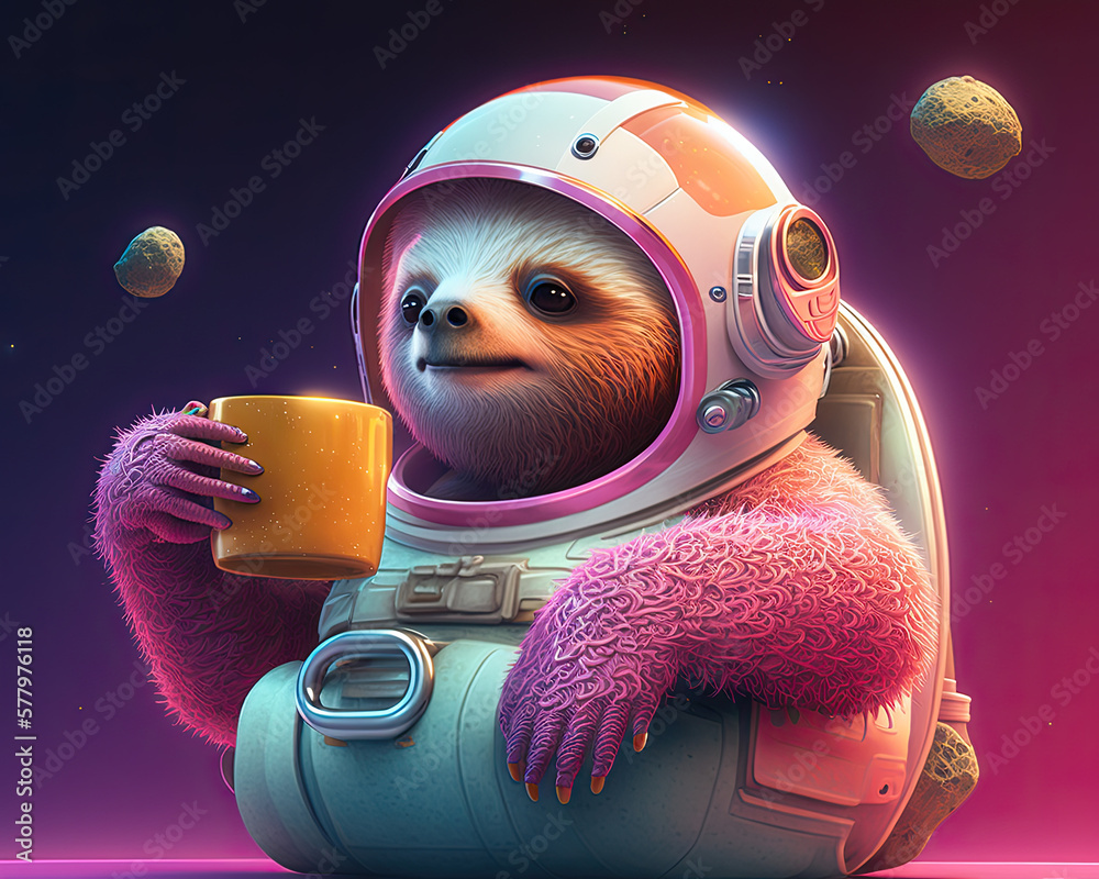 Solar System Sloth - Laid-back sloth in a pink space suit exploring the ...