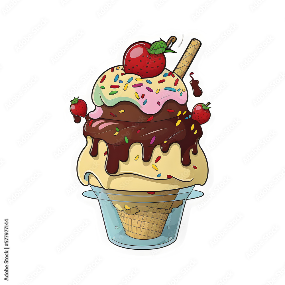 ice cream sundae, sundae dessert cute cartoon sticker, transparent png ...