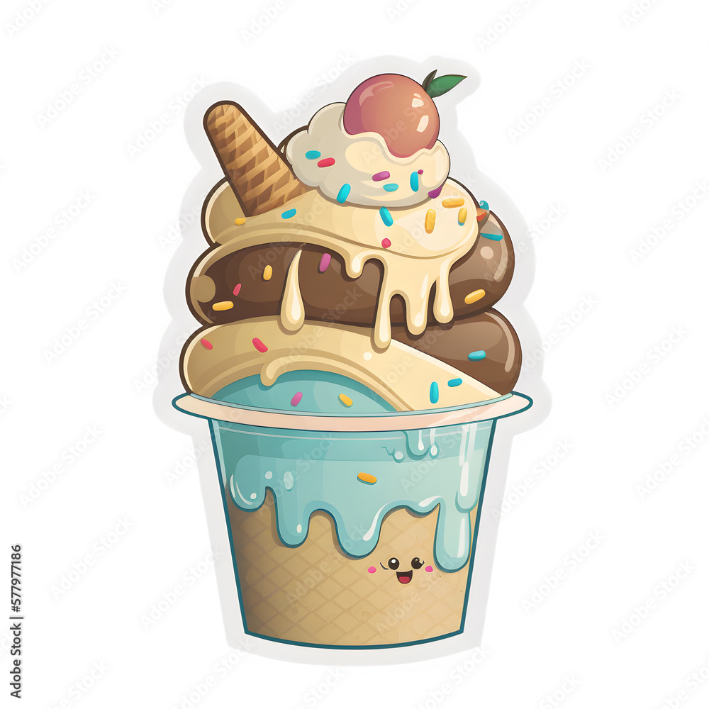 ice cream sundae, sundae dessert cute cartoon sticker, transparent png ...