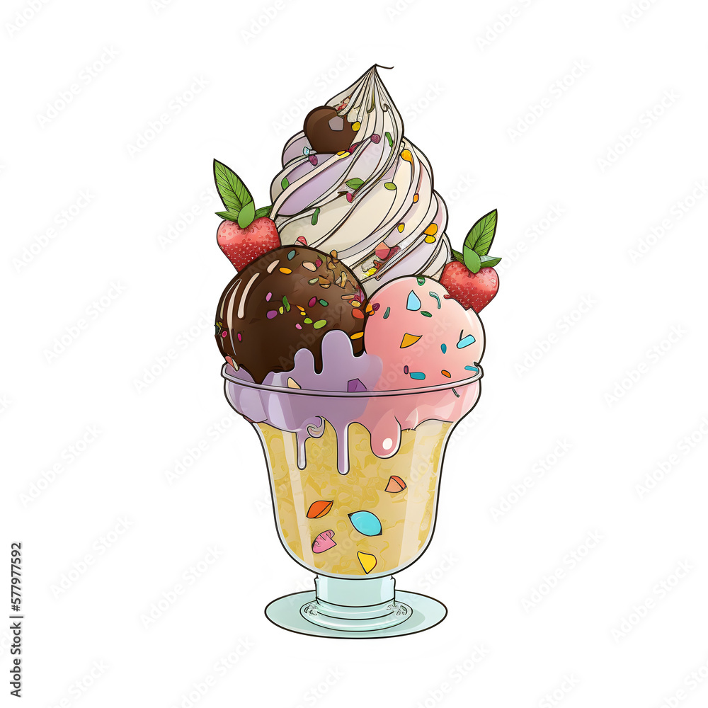 ice cream sundae, sundae dessert cute cartoon sticker, transparent png ...