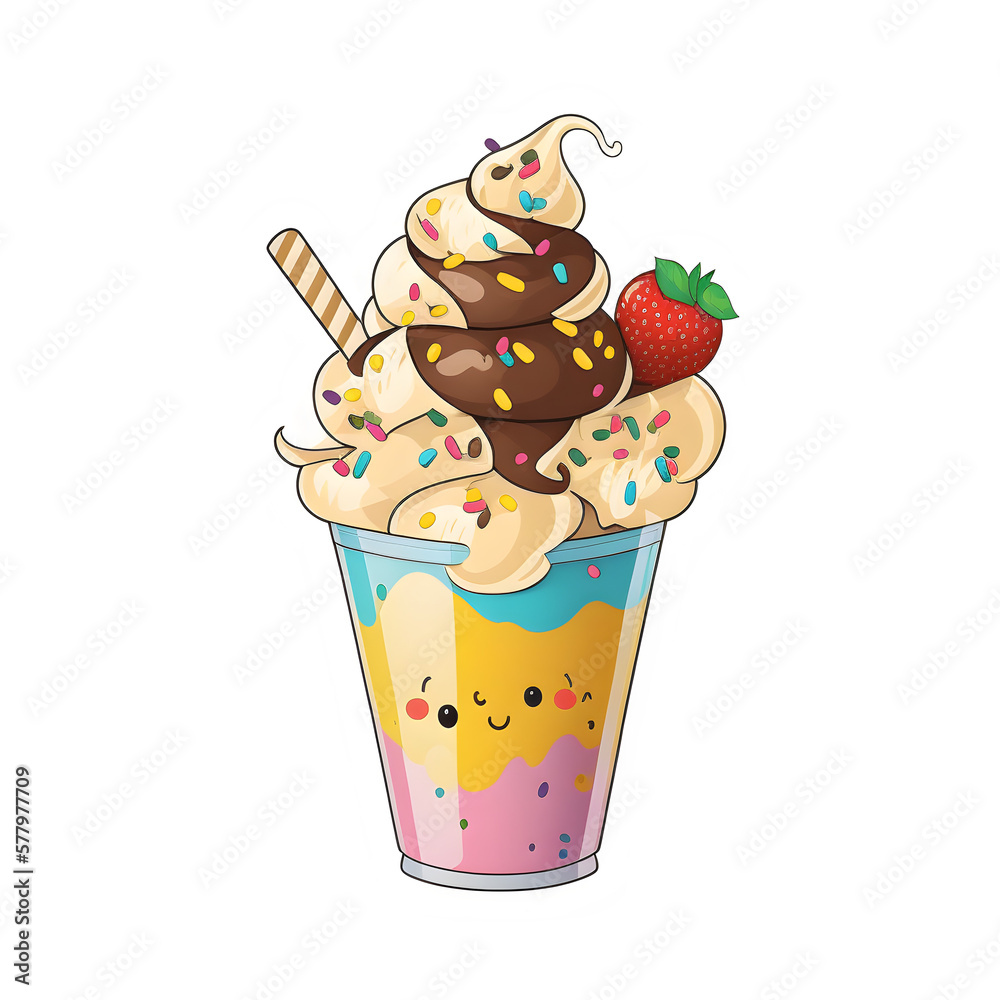 ice cream sundae, sundae dessert cute cartoon sticker, transparent png ...