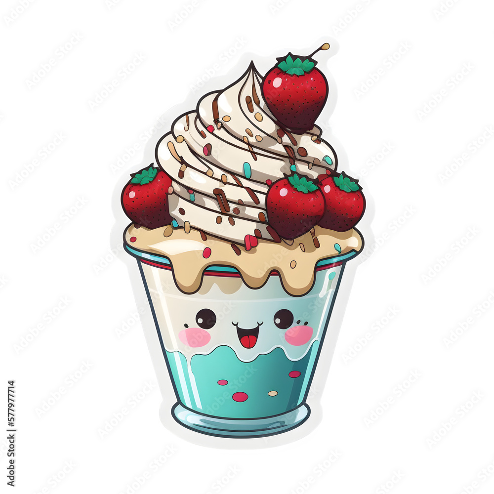 ice cream sundae, sundae dessert cute cartoon sticker, transparent png ...