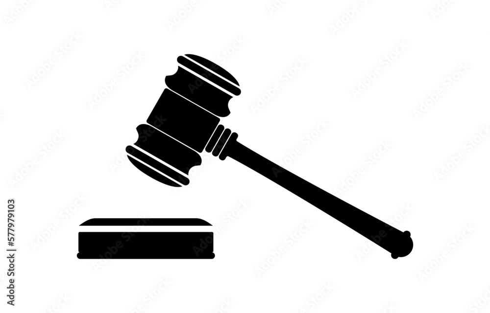 Judge wooden black gavel icon with a stand. Hammer justice symbol ...
