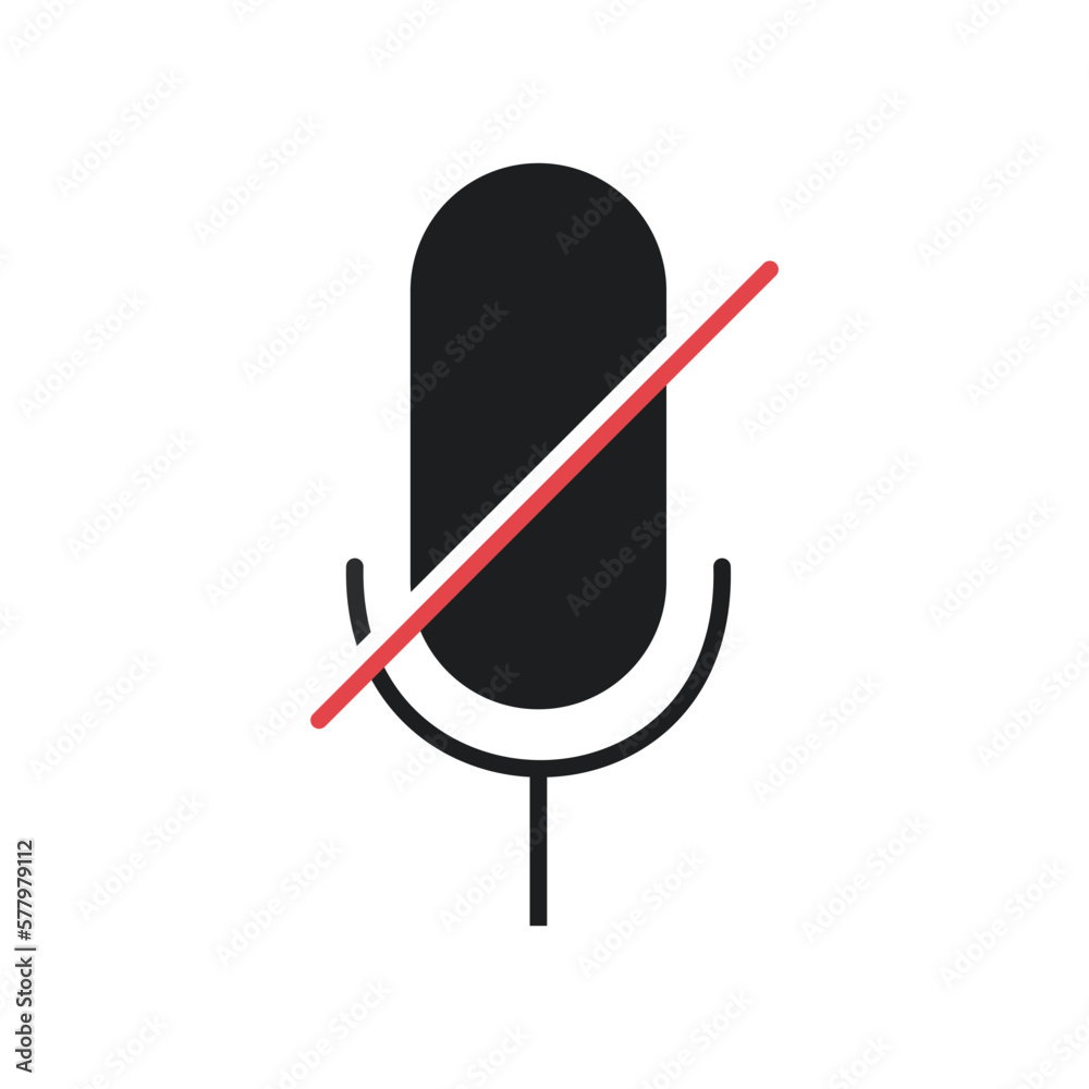 Microphone mute icon. Audio voice recording symbol. Black fill sign ...