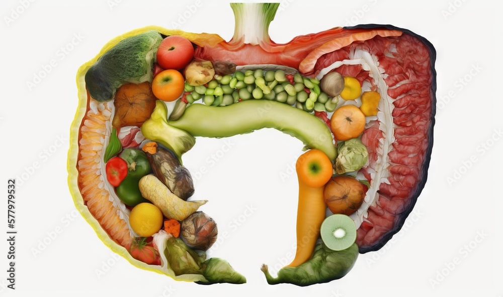 a diagram of the human stomach with all the different types of food ...