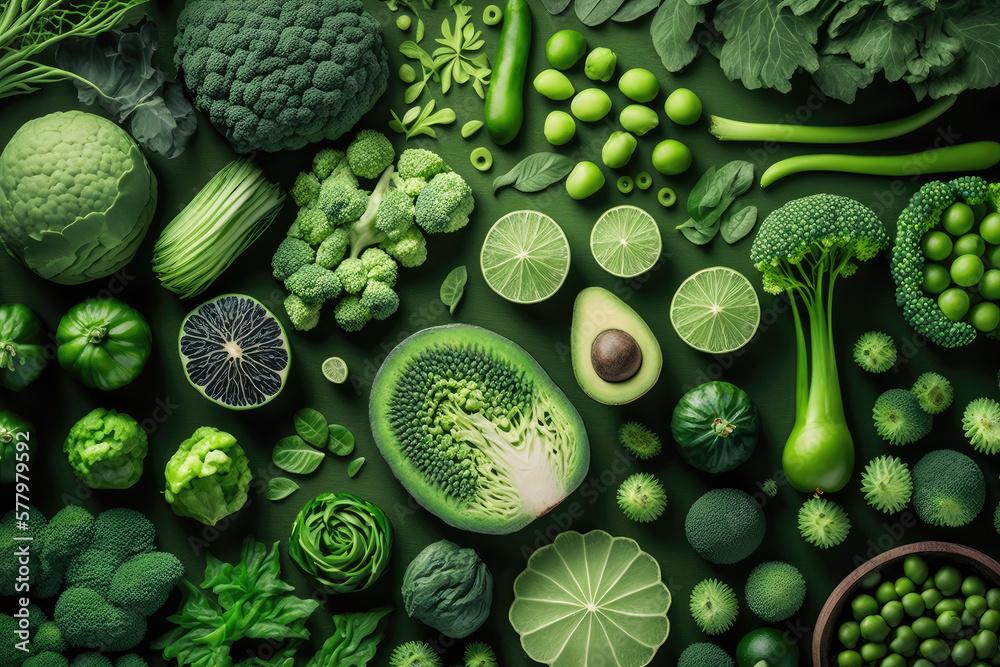 Healthy natural Green food lay out texture background. Created with ...