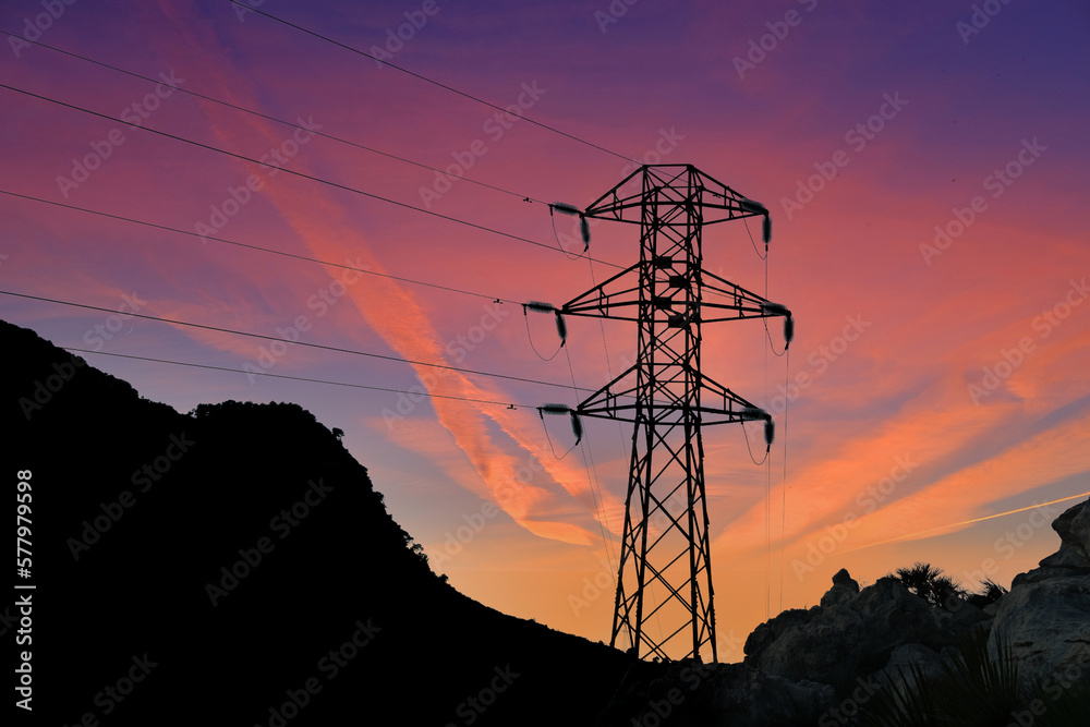 Foto de Power line, high voltage DC line, construction of wires and ...