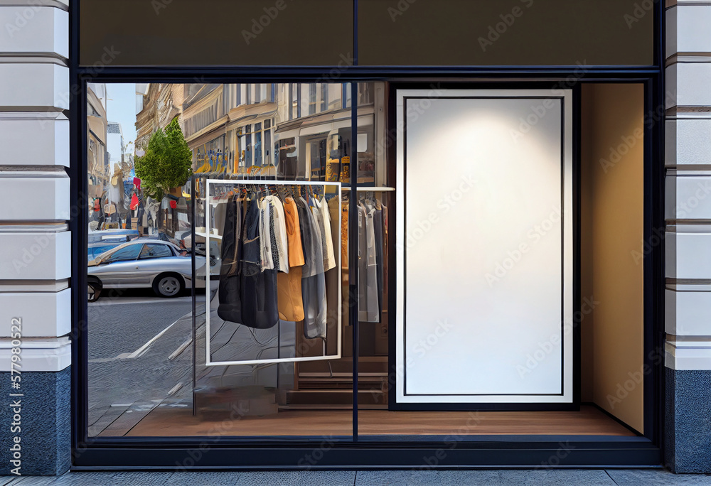 mockup white poster with black frame stand in front of shop background ...