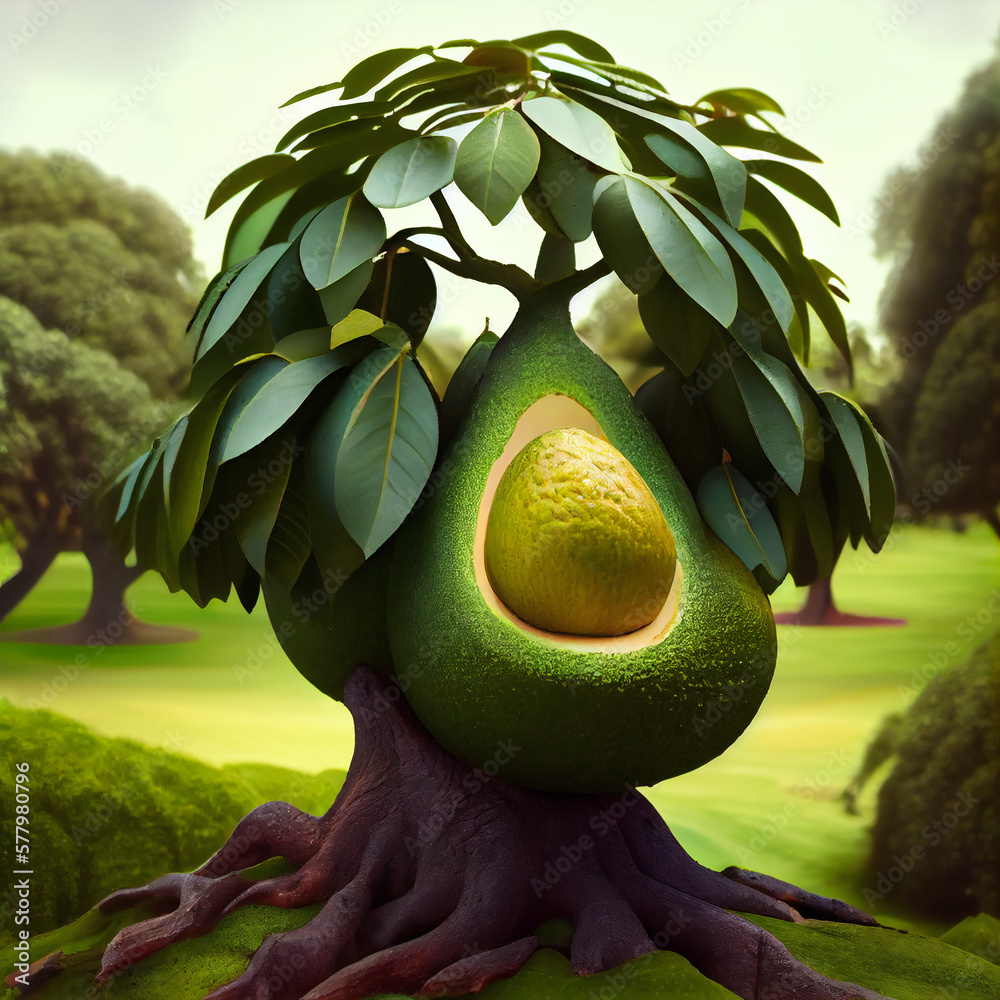 Recreation artistic of avocado tree with avocado cut half in a ...