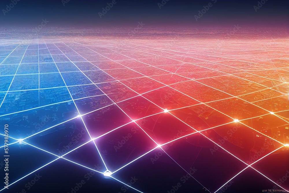 Smart city dot point connect with gradient grid line, connection ...