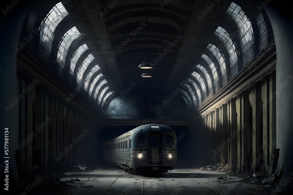 architecture flat view of a floor interior abandonned train station ...