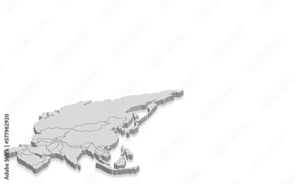 3d map of Asia with borders all asian countries india, pakistan, china ...