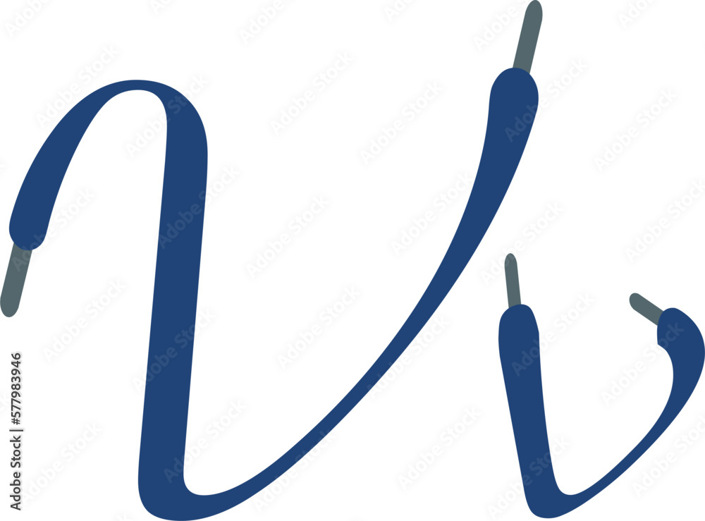 V letter. Blue Sport alphabet formed by shoe lace. Vector handwritten ...