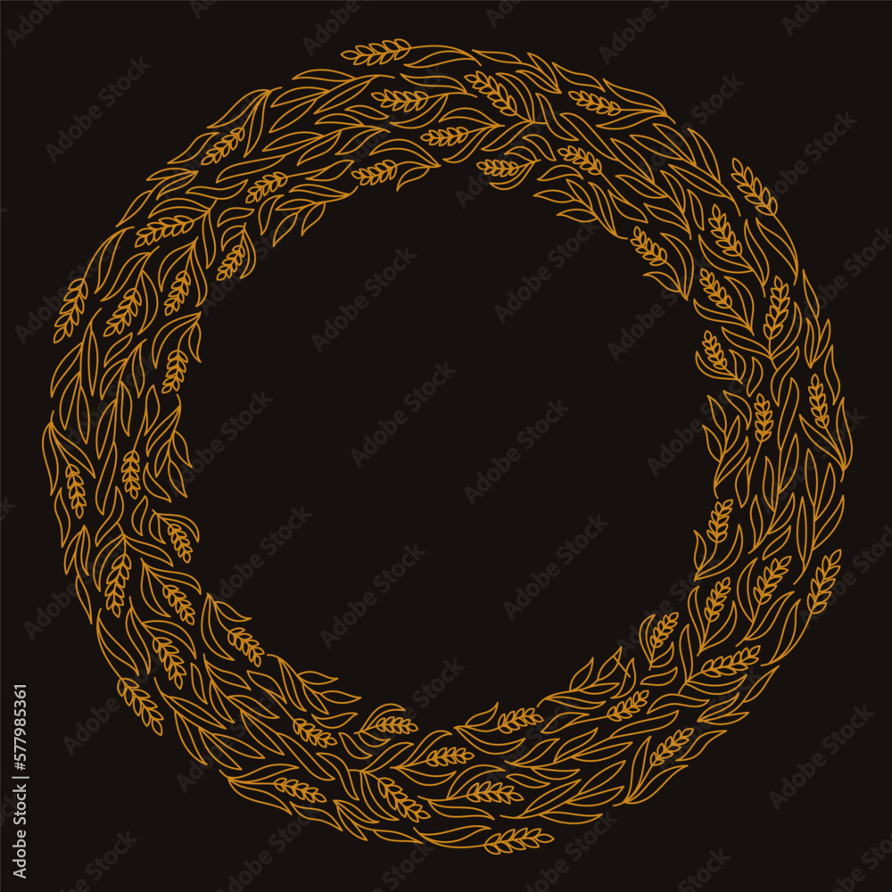 Wheat floral ornament circle frame for bakery. Spikelets and ears of ...