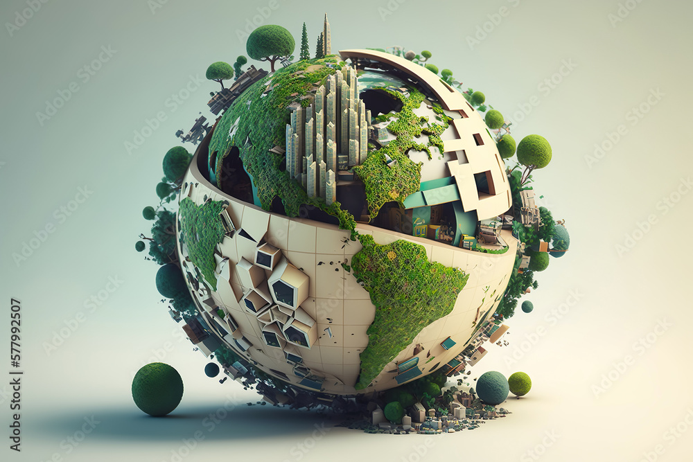 paper art , Green planet Earth of sphere futuristic , Crystal Earth ...