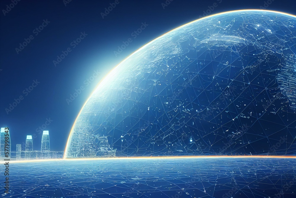 4K resolution, Tech Earth Globalization networking, blue line lights ...