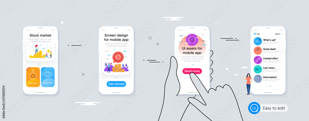 Outsourcing, Brand ambassador and Cashback minimal line icons. Phone ui interface. E-mail, Phone ...
