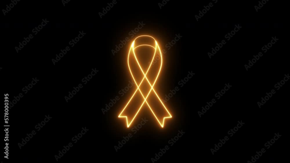 4K Orange color neon mourning ribbon stock animation. Slow motion ...