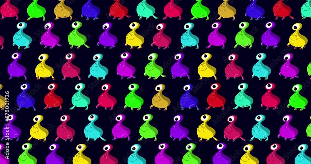 Cartoon different color monsters walking characters wallpaper. Deep ...