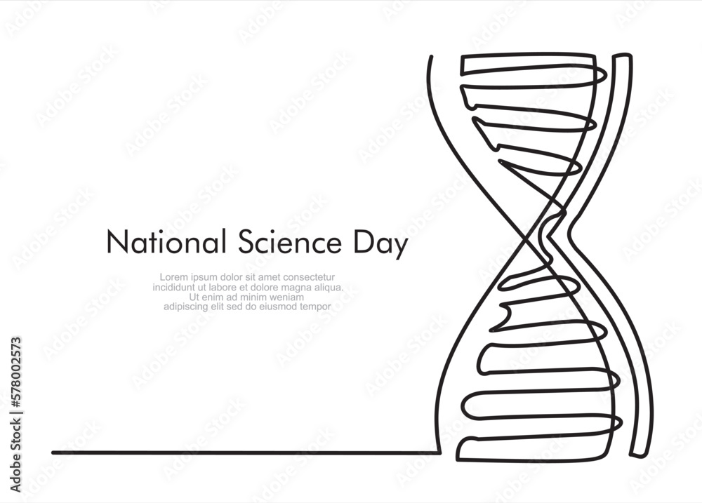 National Science Day. Continuous one line drawing of DNA. Can used for ...