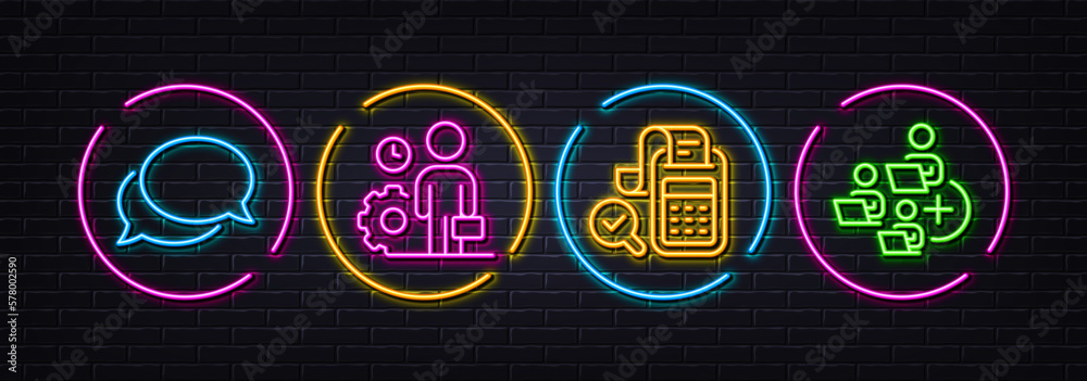 Employee, Messenger and Bill accounting minimal line icons. Neon laser ...