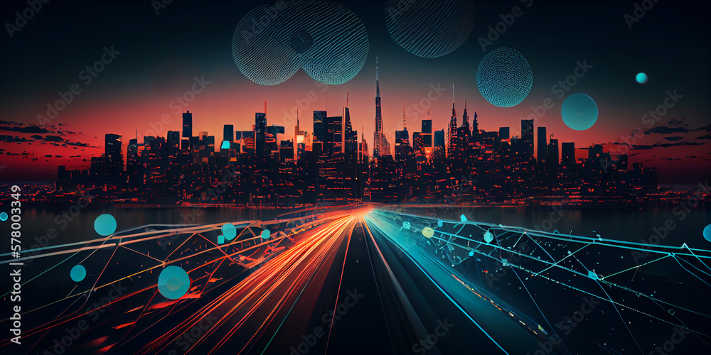 Wireless Communication on modern cityscape background. AI Generated ...