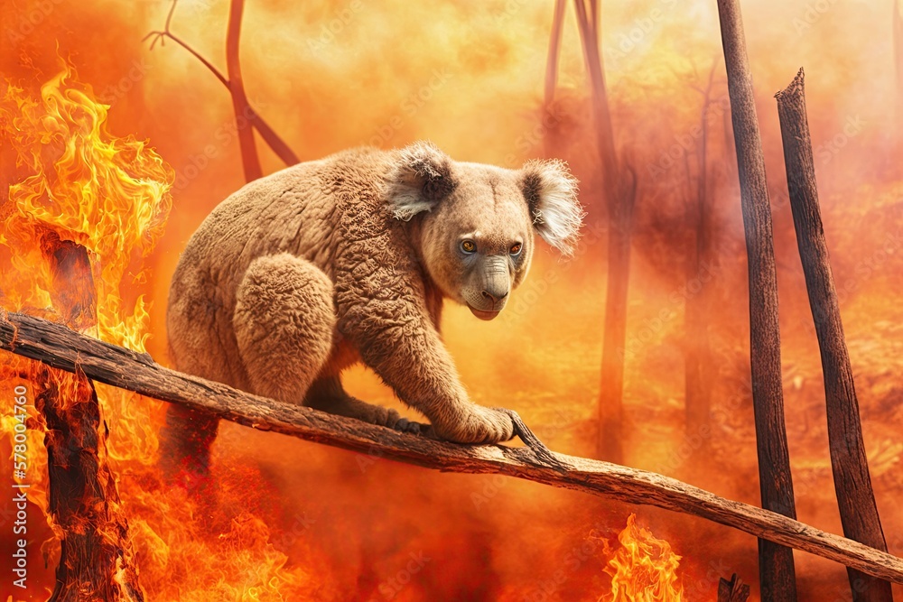 Koalas, upon eucalyptus branches escaping the raging bushfires in ...