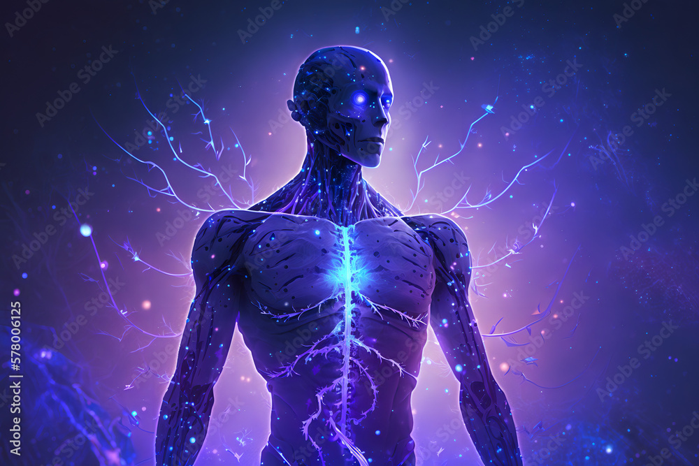 a human silhouette with a futuristic appearance representing the astral ...
